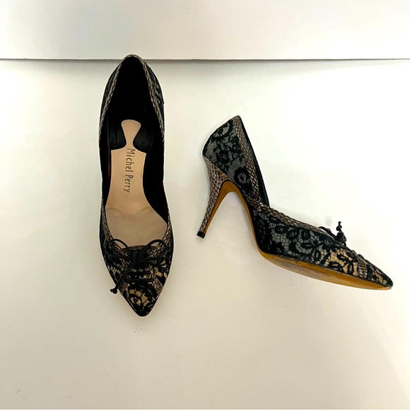 Michel Perry | Shoes | Michel Perry Floral Lace Leather Pointed Toe ...
